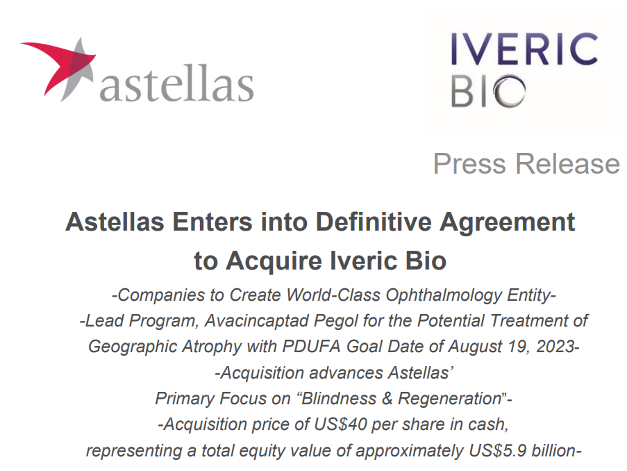 59亿美元！安斯泰来收购Iveric Bio医药新闻-ByDrug-一站式医药资源共享中心-医药魔方