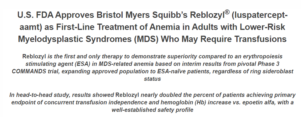 罗特西普获FDA批准一线治疗较低危骨髓增生异常综合征医药新闻-ByDrug-一站式医药资源共享中心-医药魔方