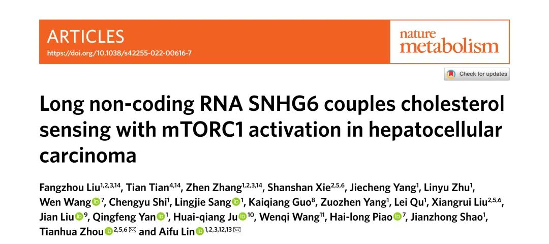 Nature子刊丨lncRNA SNHG6通过调节胆固醇诱导的mTORC1激活来驱动NAFLD-HCC的进展医药新闻-ByDrug-一站式医药资源共享中心-医药魔方