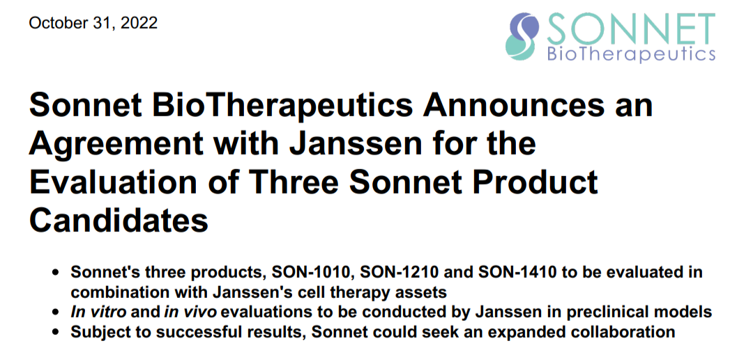 与强生合作开发3款产品，Sonnet股价飙升超136%医药新闻-ByDrug-一站式医药资源共享中心-医药魔方