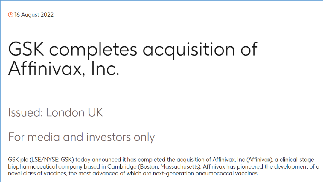 33亿美元！GSK完成对Affinivax的收购医药新闻-ByDrug-一站式医药资源共享中心-医药魔方