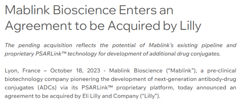 礼来：收购ADC公司Mablink Bioscience医药新闻-ByDrug-一站式医药资源共享中心-医药魔方