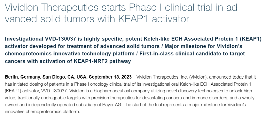 全球首款！拜耳KEAP1激活剂启动I期临床医药新闻-ByDrug-一站式医药资源共享中心-医药魔方