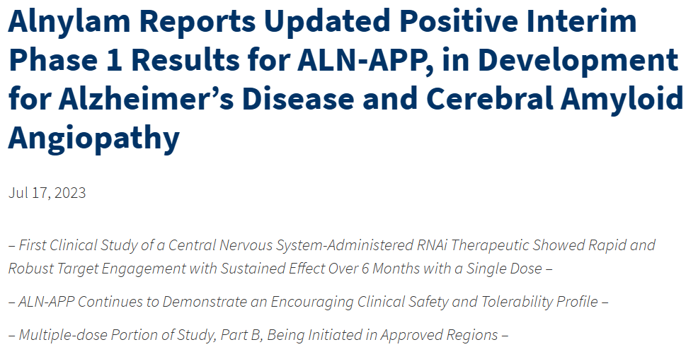 单次注射减少65%淀粉样前体蛋白，RNAi疗法获阳性结果医药新闻-ByDrug-一站式医药资源共享中心-医药魔方