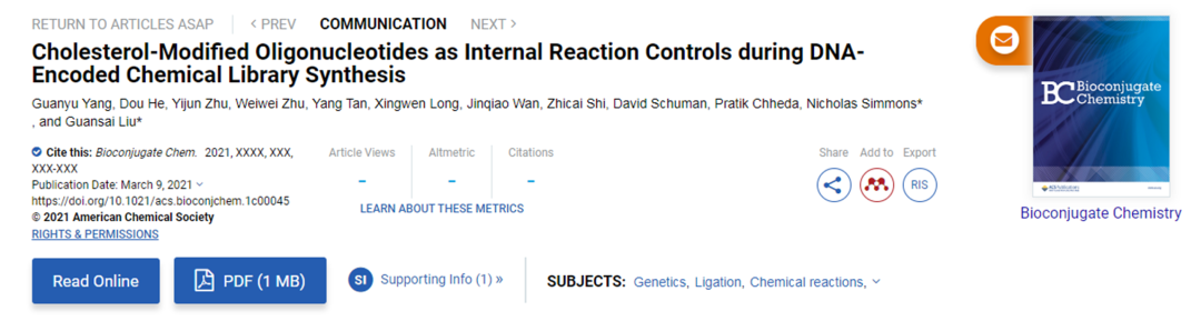 成都先导与强生合作共同开发出基于胆固醇修饰的DNA内标的DEL化学反应监测方法医药新闻-ByDrug-一站式医药资源共享中心-医药魔方
