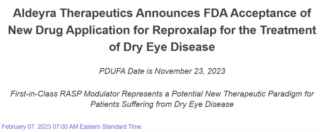 干眼患者福音！RASP抑制剂Reproxalap提交上市申请医药新闻-ByDrug-一站式医药资源共享中心-医药魔方