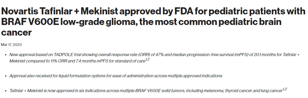 全球首个！诺华BRAF/MEK组合获FDA批准治疗低级别胶质瘤儿童患者医药新闻-ByDrug-一站式医药资源共享中心-医药魔方