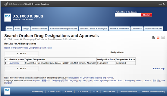 海和药物MET抑制剂谷美替尼获美国FDA孤儿药资格认定用于治疗有MET基因变异的非小细胞肺癌医药新闻-ByDrug-一站式医药资源共享中心-医药魔方