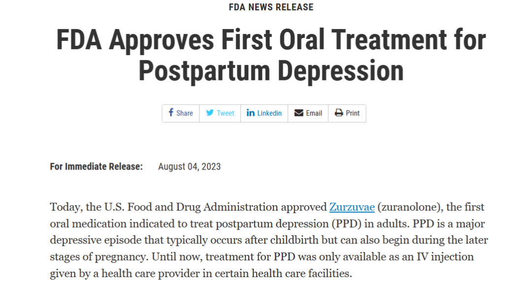 首款！渤健/Sage口服产后抑郁症新药获FDA批准上市医药新闻-ByDrug-一站式医药资源共享中心-医药魔方