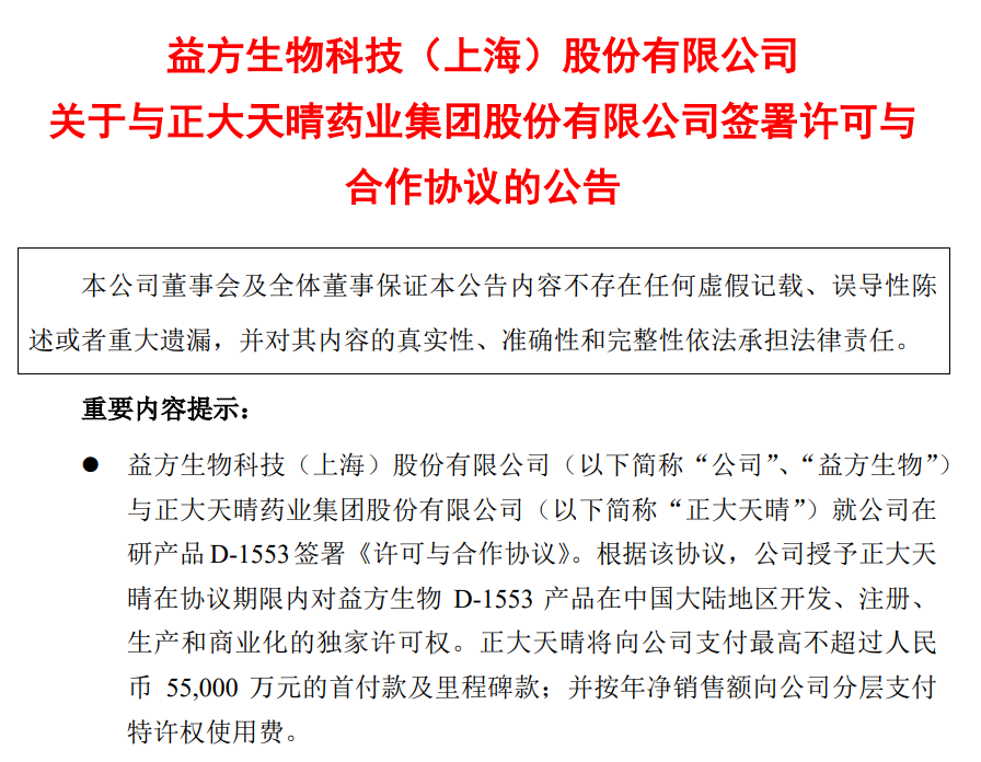 最高达5.5亿元！正大天晴引进益方生物KRAS G12C抑制剂医药新闻-ByDrug-一站式医药资源共享中心-医药魔方