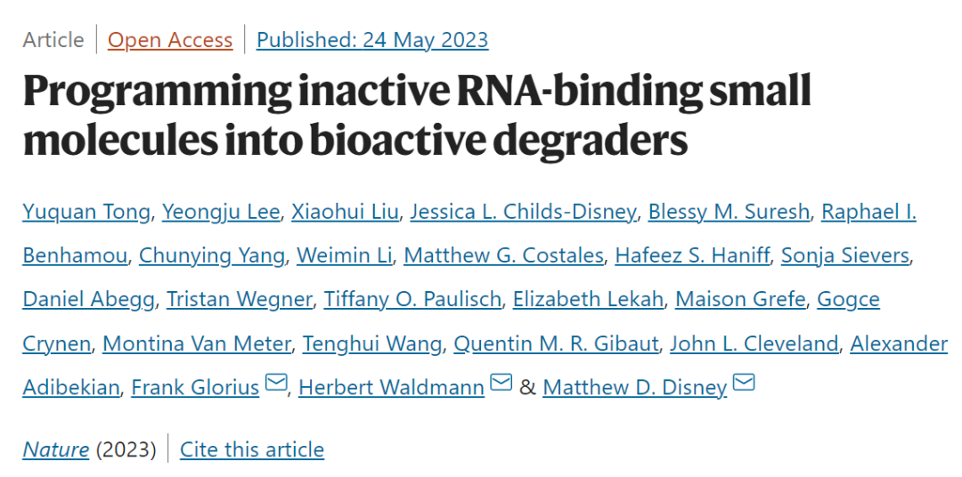 Nature：基于RIBOTAC方法，编程小分子RNA生物活性降解剂，已完成概念验证，衍生公司正在推进多条管线医药新闻-ByDrug-一站式 ...