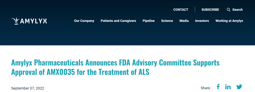 Amylyx“渐冻症”新疗法获FDA专家组支持，有望月底获批上市医药新闻-ByDrug-一站式医药资源共享中心-医药魔方
