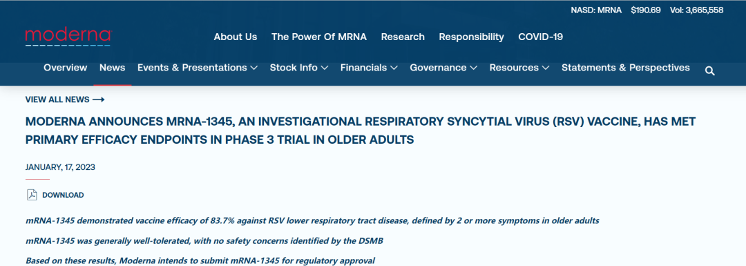 Moderna呼吸道合胞病毒疫苗III期临床达主要疗效终点医药新闻-ByDrug-一站式医药资源共享中心-医药魔方
