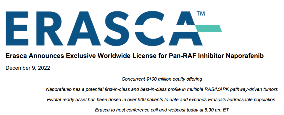 3.8亿美元：Erasca与诺华达成Pan-RAF抑制剂独家授权协议医药新闻-ByDrug-一站式医药资源共享中心-医药魔方
