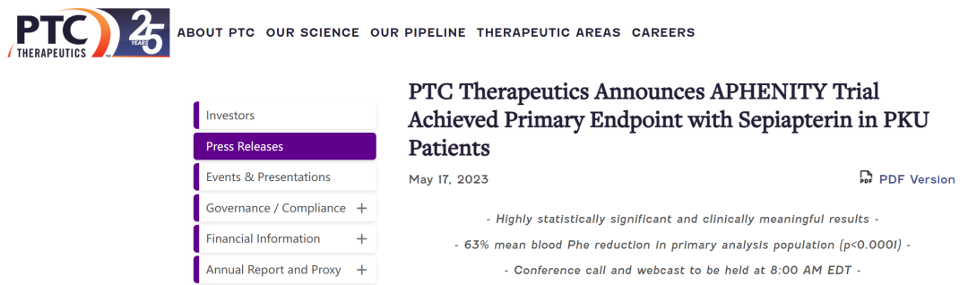 PTC苯丙酮尿症新药3期研究成功医药新闻-ByDrug-一站式医药资源共享中心-医药魔方
