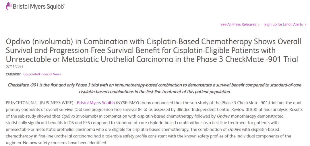 O药+化疗一线治疗晚期尿路上皮癌III期研究达OS和PFS双重主要终点医药新闻-ByDrug-一站式医药资源共享中心-医药魔方