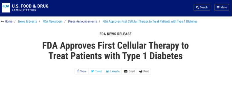 FDA批准上市：全球首款Ⅰ型糖尿病细胞疗法，多名受试者5年不用注射胰岛素！医药新闻-ByDrug-一站式医药资源共享中心-医药魔方