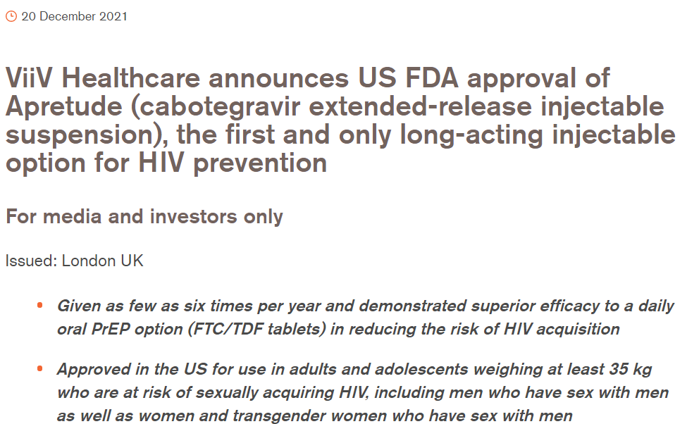 每年仅需用药6次！FDA批准首款长效HIV暴露前预防注射疗法医药新闻-ByDrug-一站式医药资源共享中心-医药魔方