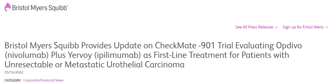 CheckMate-901：O+Y一线治疗晚期尿路上皮癌未达到OS终点医药新闻-ByDrug-一站式医药资源共享中心-医药魔方