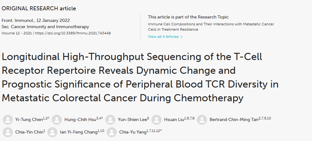 TCR测序应用 | 揭示转移性结直肠癌化疗期间外周血TCR多样性的动态变化及其预后意义医药新闻-ByDrug-一站式医药资源共享中心-医药魔方