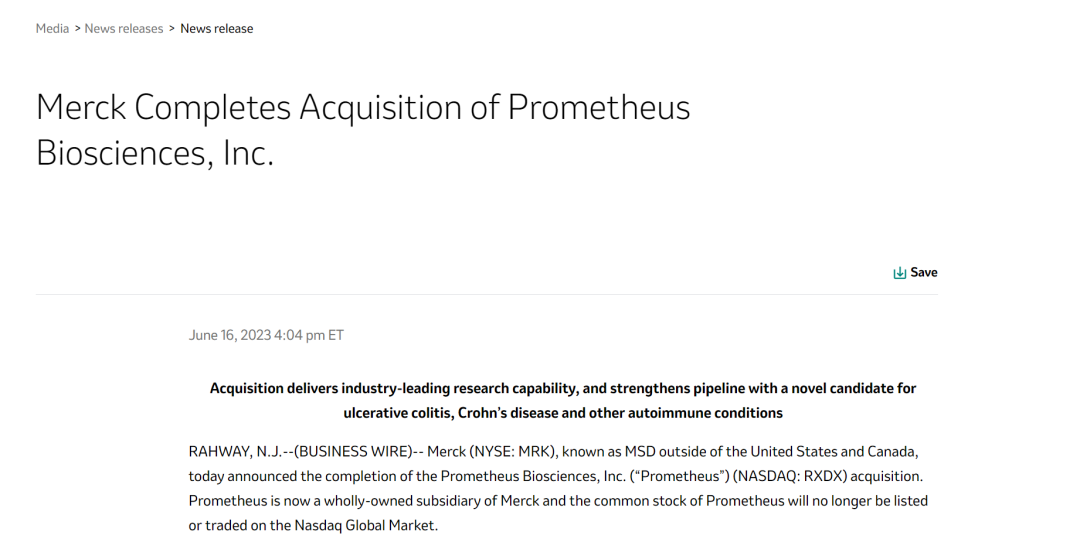 108亿美元，默沙东完成对Promethues收购医药新闻-ByDrug-一站式医药资源共享中心-医药魔方