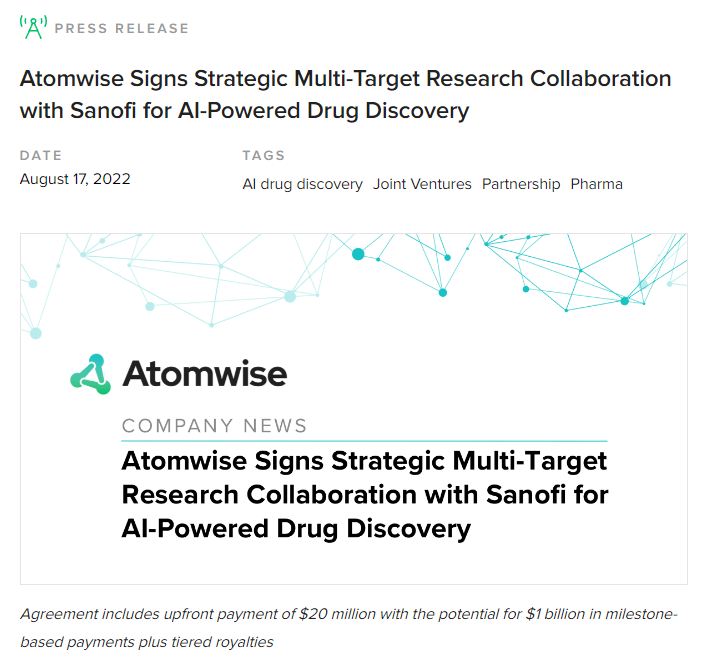 超10亿美元！赛诺菲与Atomwise达成AI合作，针对五个靶点开发新药医药新闻-ByDrug-一站式医药资源共享中心-医药魔方