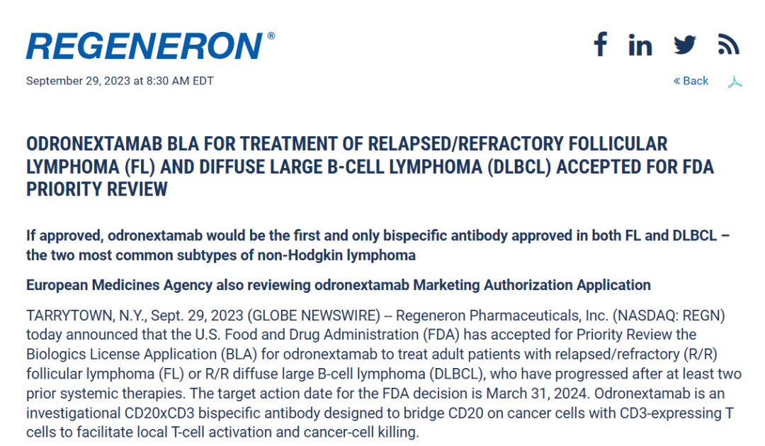 再生元CD3/CD20双抗在美申报上市医药新闻-ByDrug-一站式医药资源共享中心-医药魔方