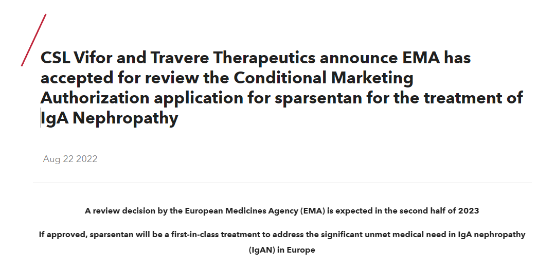 EMA受理sparsentan治疗IgA肾病上市申请医药新闻-ByDrug-一站式医药资源共享中心-医药魔方
